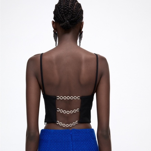 Zara | Tops | Zara Black Jewel Trim Open Back Crop Top | Poshmark